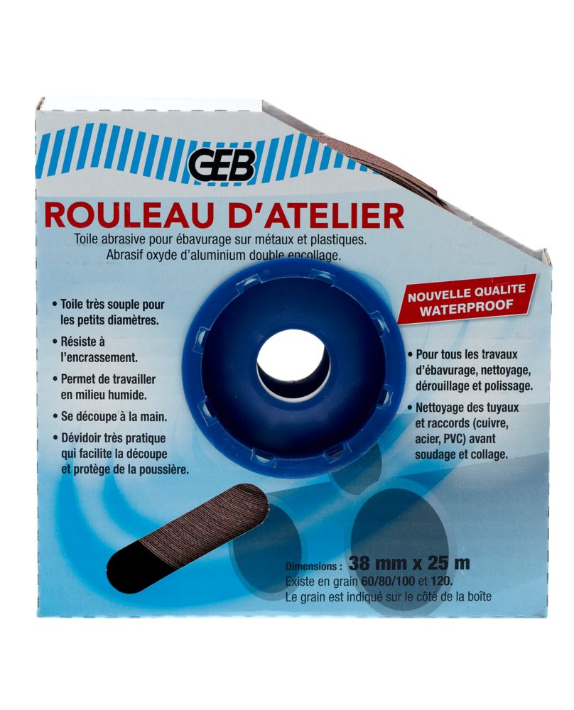 Tira para taller GEB de 25 m x 38 mm Grano 100 — Screwfix EU