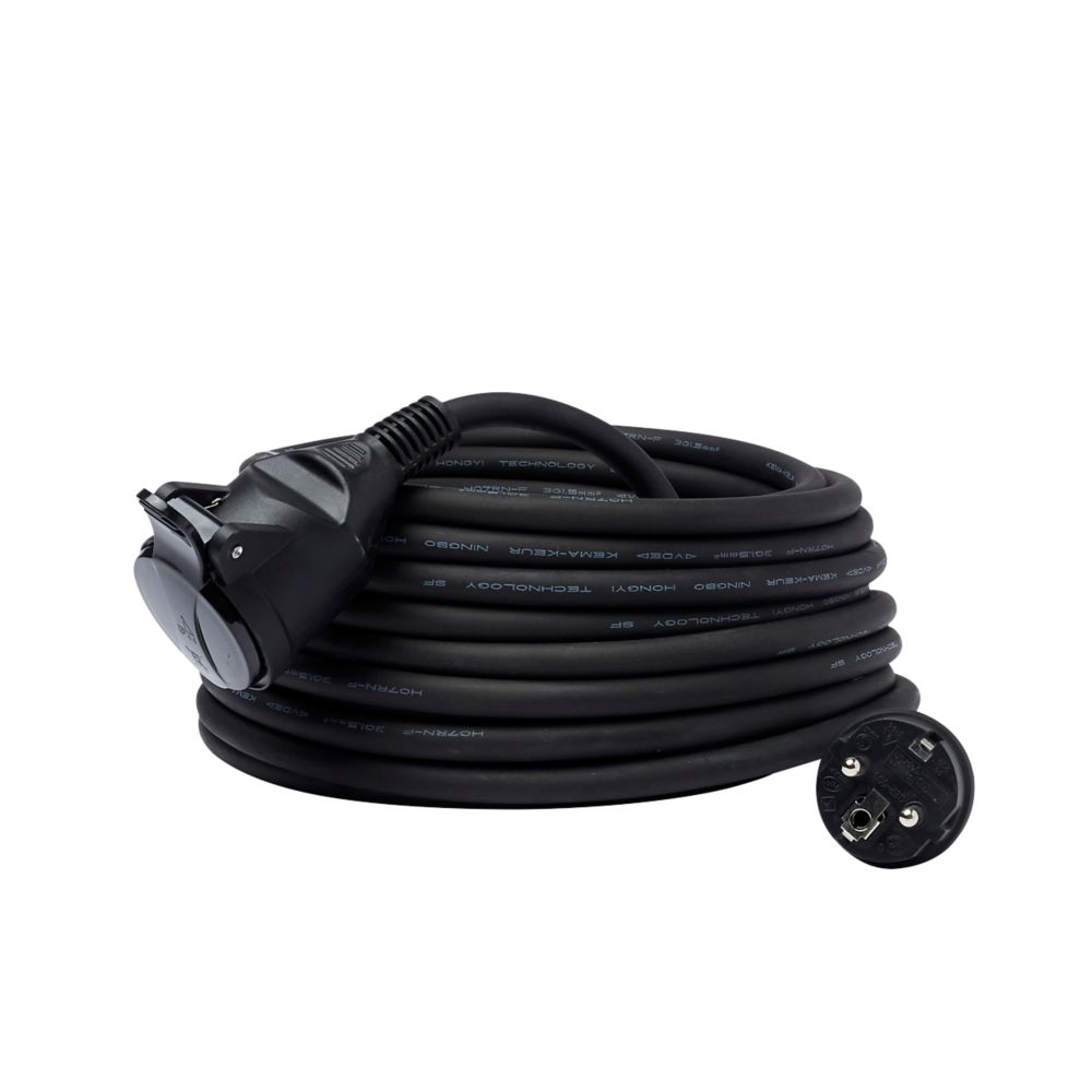 16A 1-Gang Unswitched Black Extension Lead with Valve Black 10m ...