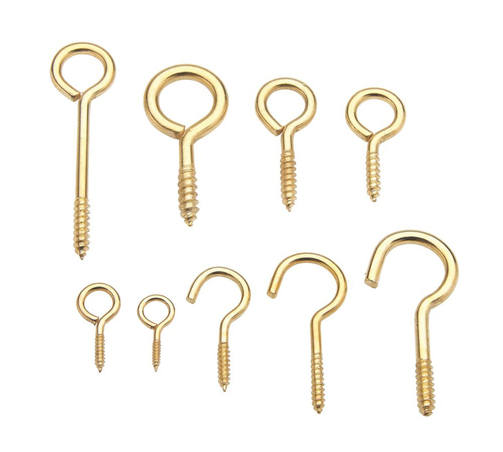 Easyfix Brass-Plated Screw Hooks & Eyes Grab Pack 215 Pcs — Screwfix EU