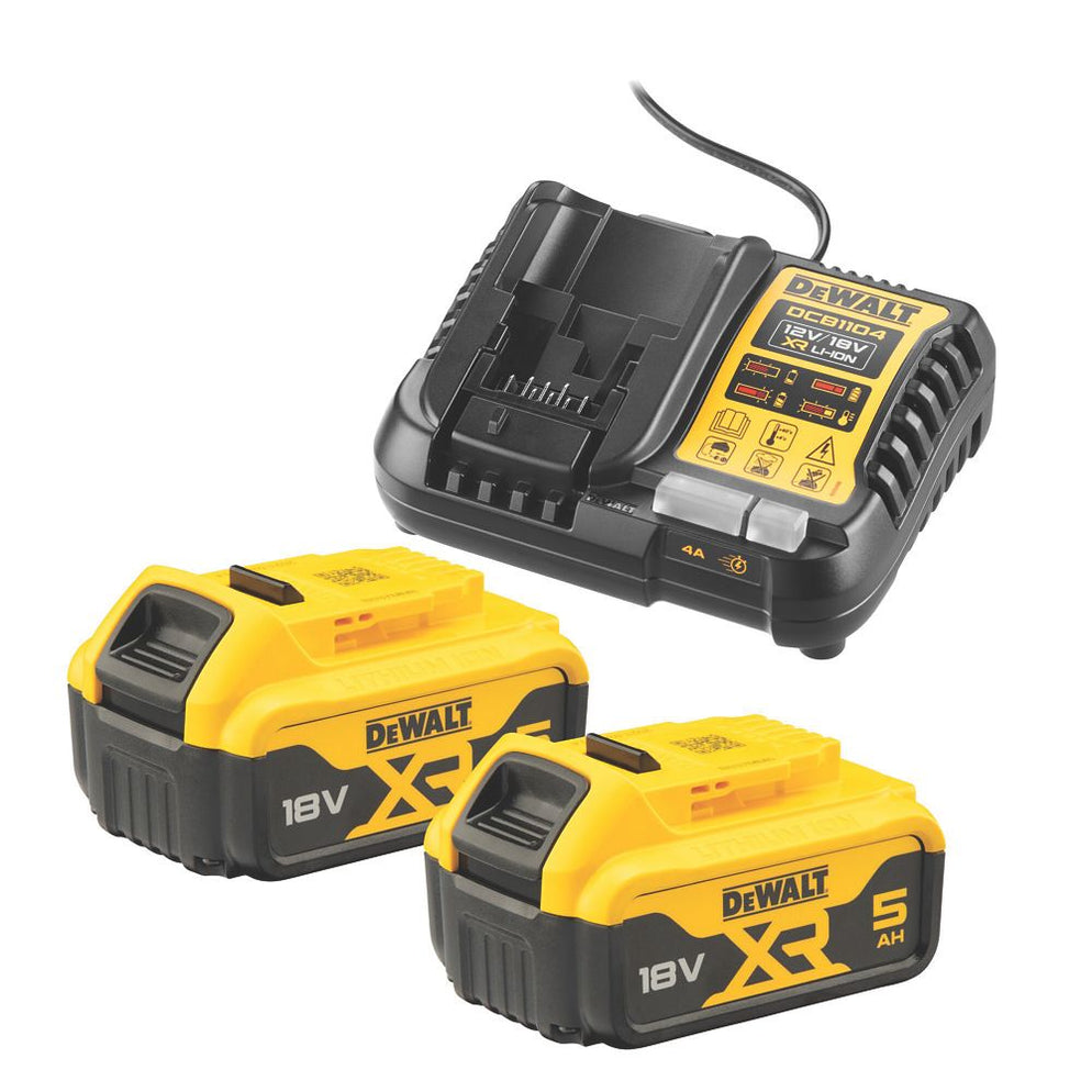 DeWalt DCB1104P2-QW 18V 5.0Ah Li-Ion XR Battery & Charger Kit 3 Pieces ...