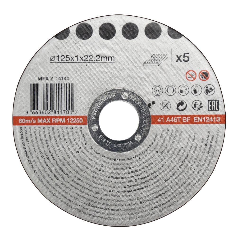 Metal Cutting Discs 5" (125mm) x 1 x 22.2mm 5 Pack — Screwfix EU